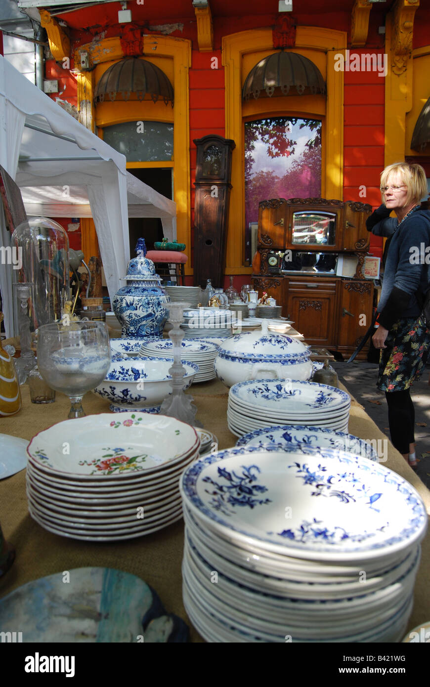 mixed collection of crockery at Lille Braderie France Stock Photo - Alamy