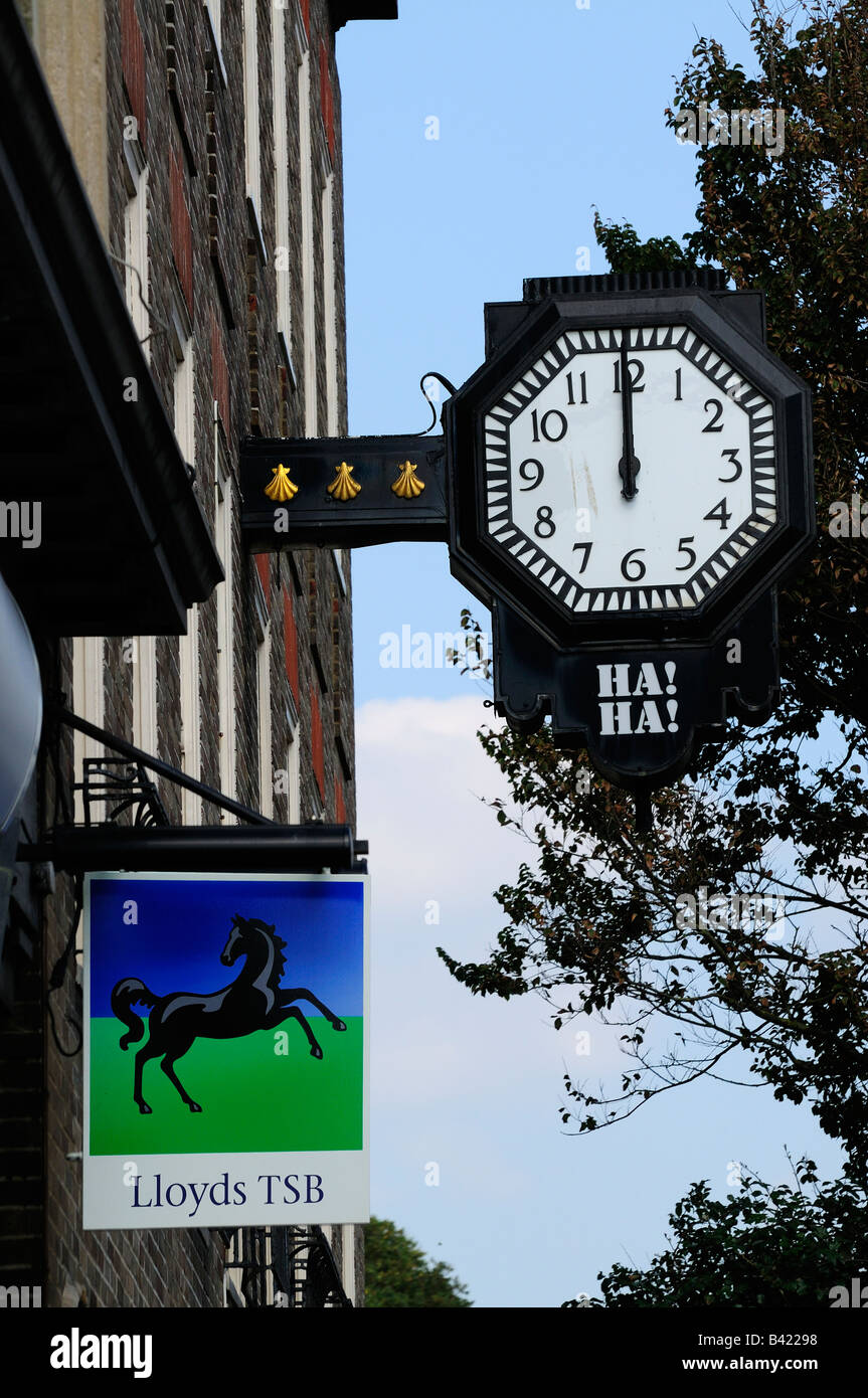 Lloyds bank ,Black Horse Swinging sign clock at 12 o 'clock ha ha ...