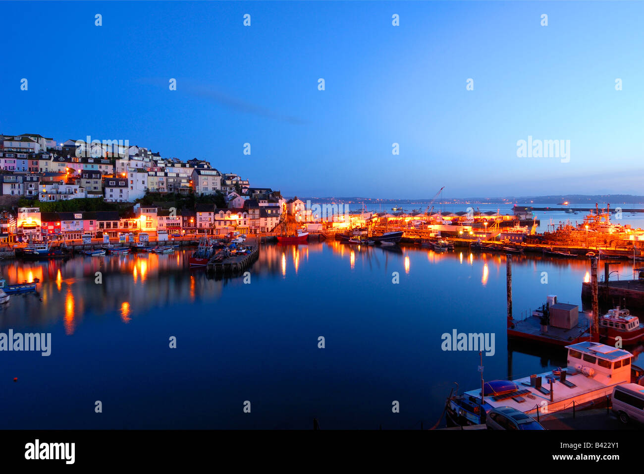 The small fishing town of Brixham on the South Devon coast just before ...