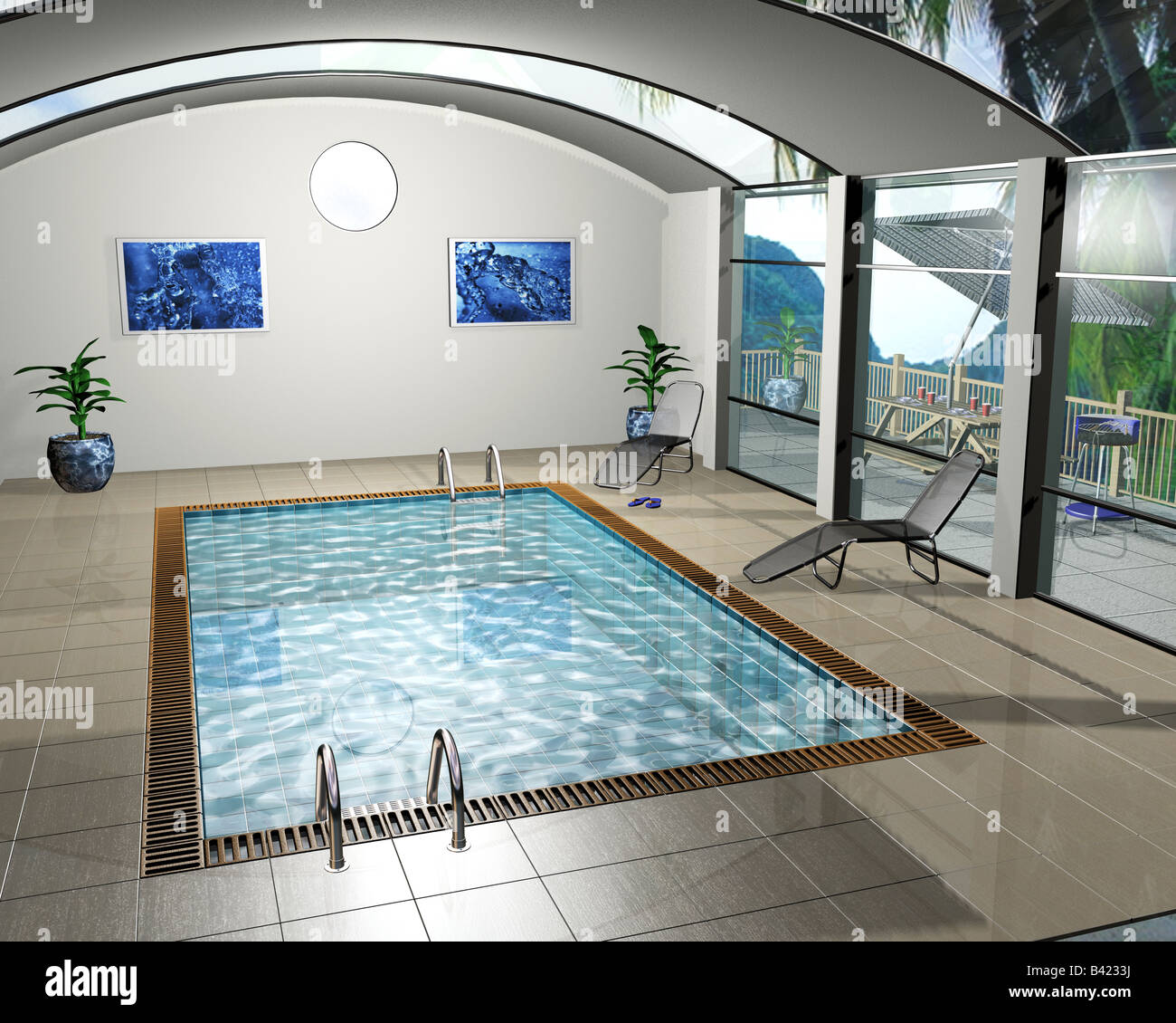 3D render of an interior of a pool house Stock Photo - Alamy