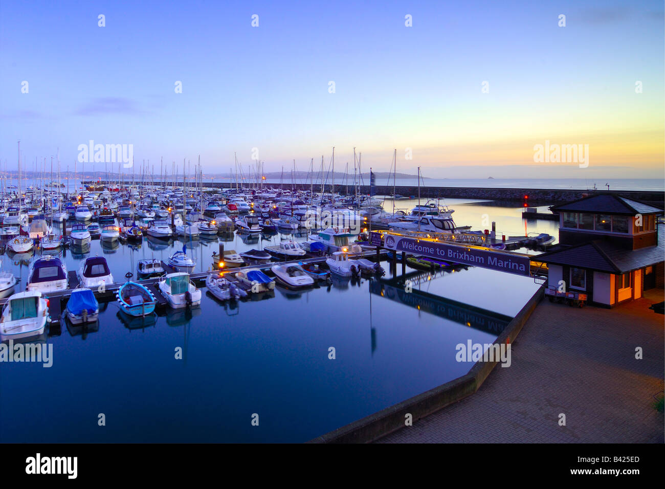 Daybreak at the marina of the small fishing town of Brixham on the ...