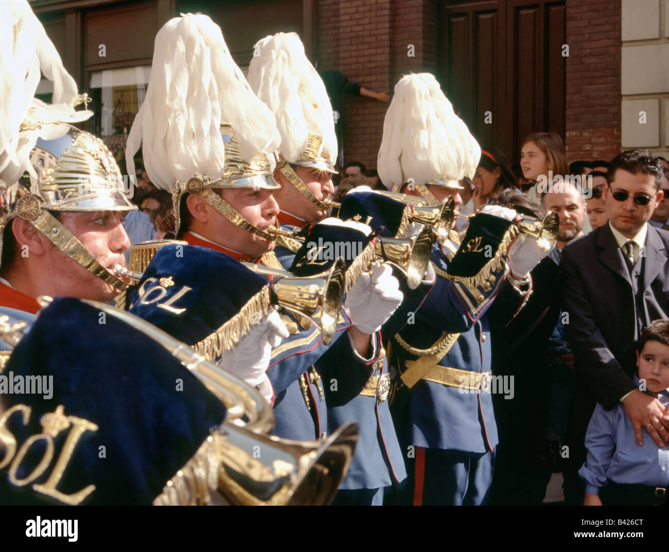 Brass band at Semana Santa Holy Week processions in Seville Andalusia ...