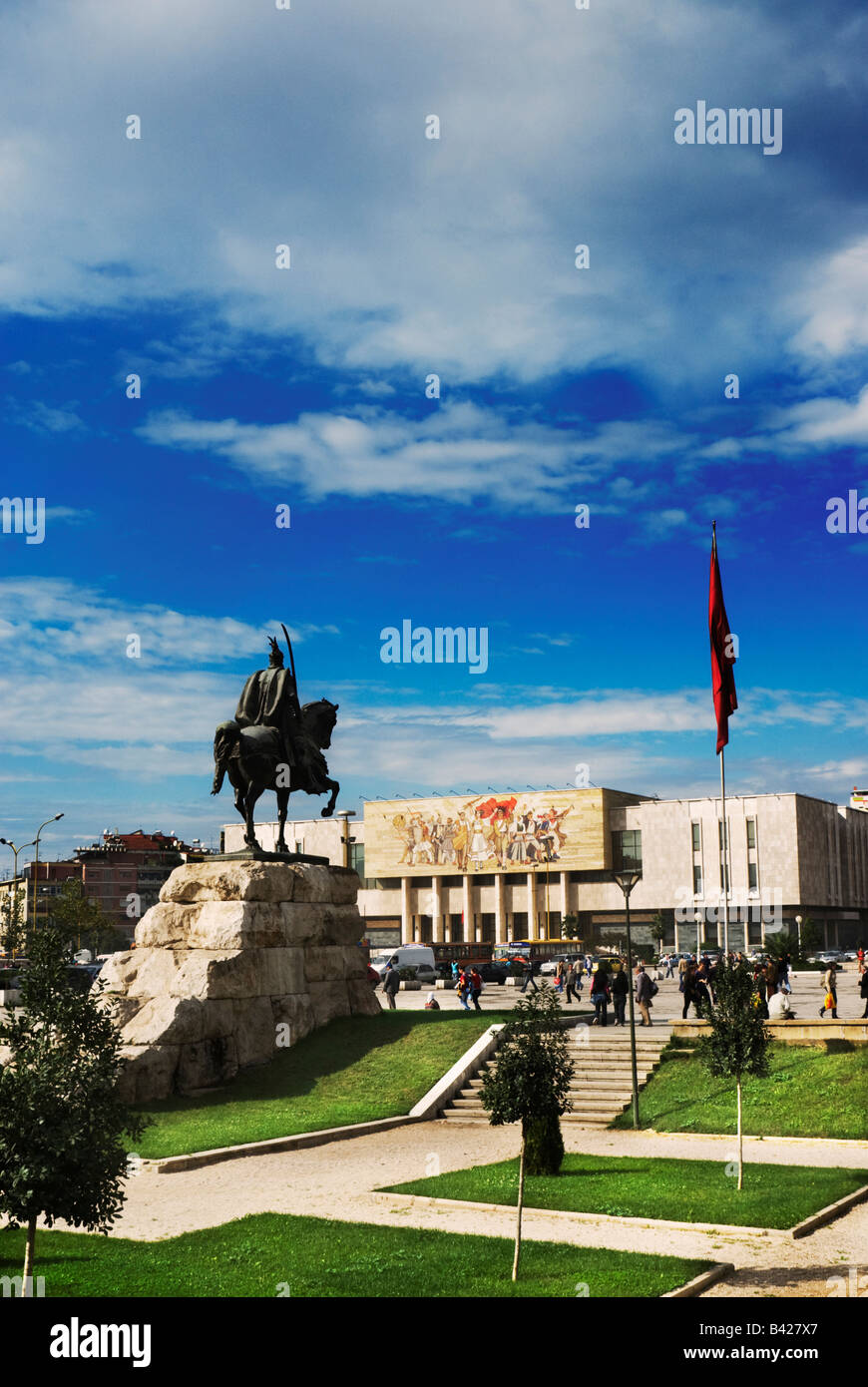 Scanderbeg equestrian statue in Skanderbeg Square, Tirana, Albania ...