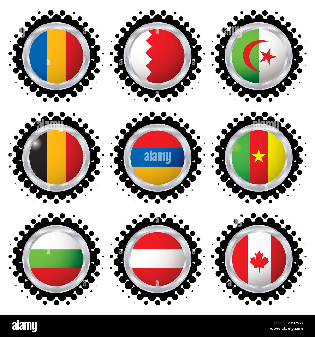 collection of nine flags from around the world with halftone dot Stock ...