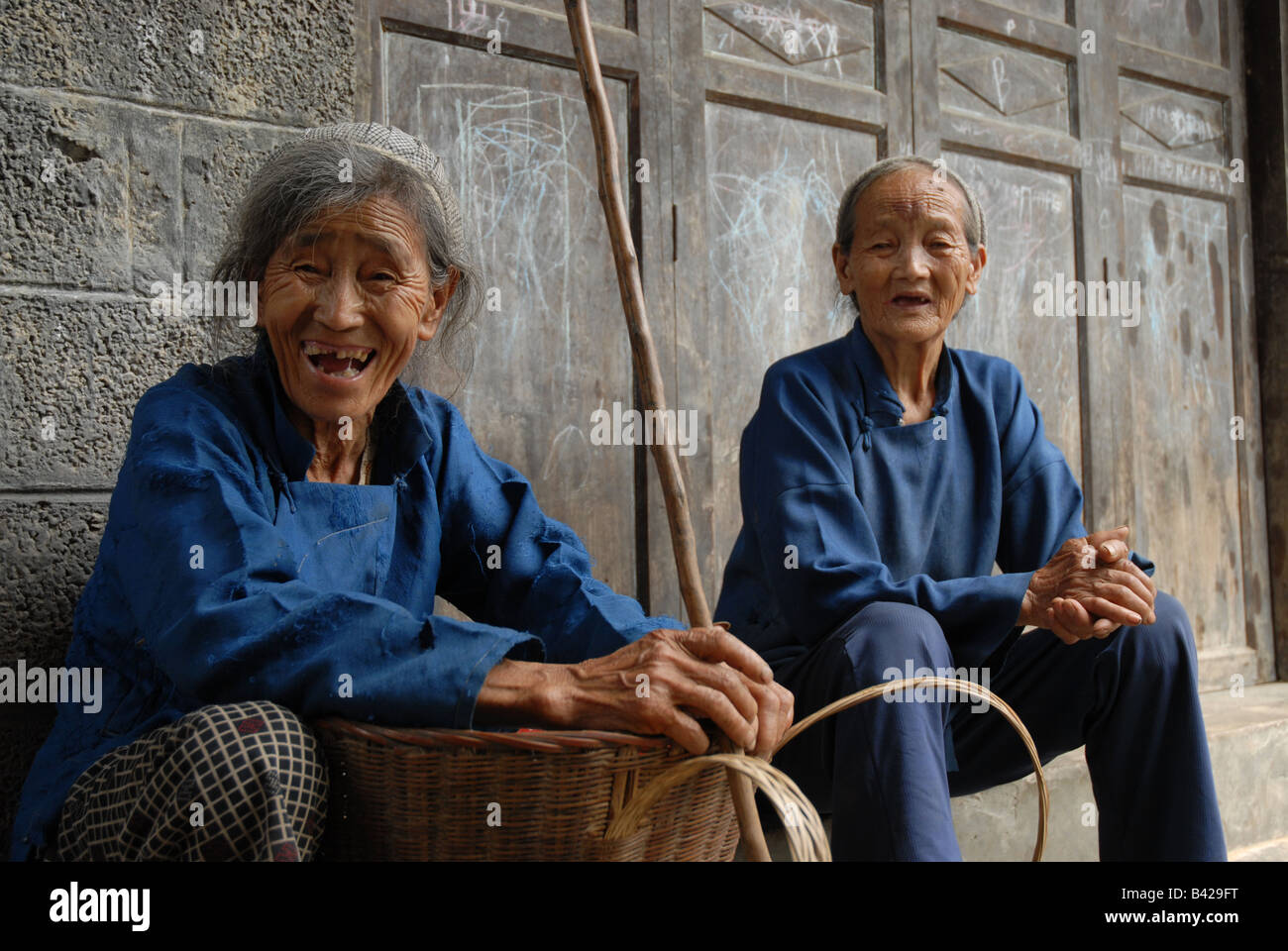 Two women at market day in a small village in Chongqing, China Stock ...