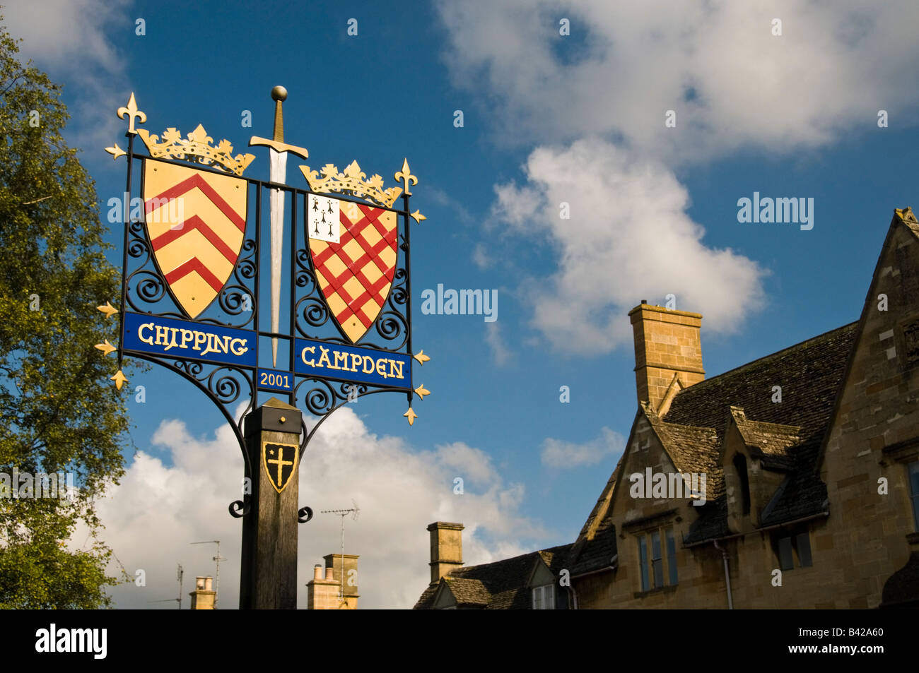 Chipping Camden village sign Stock Photo - Alamy
