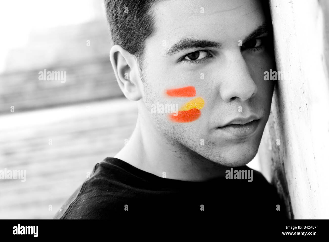 Spanish fan portrait in black and white Stock Photo - Alamy