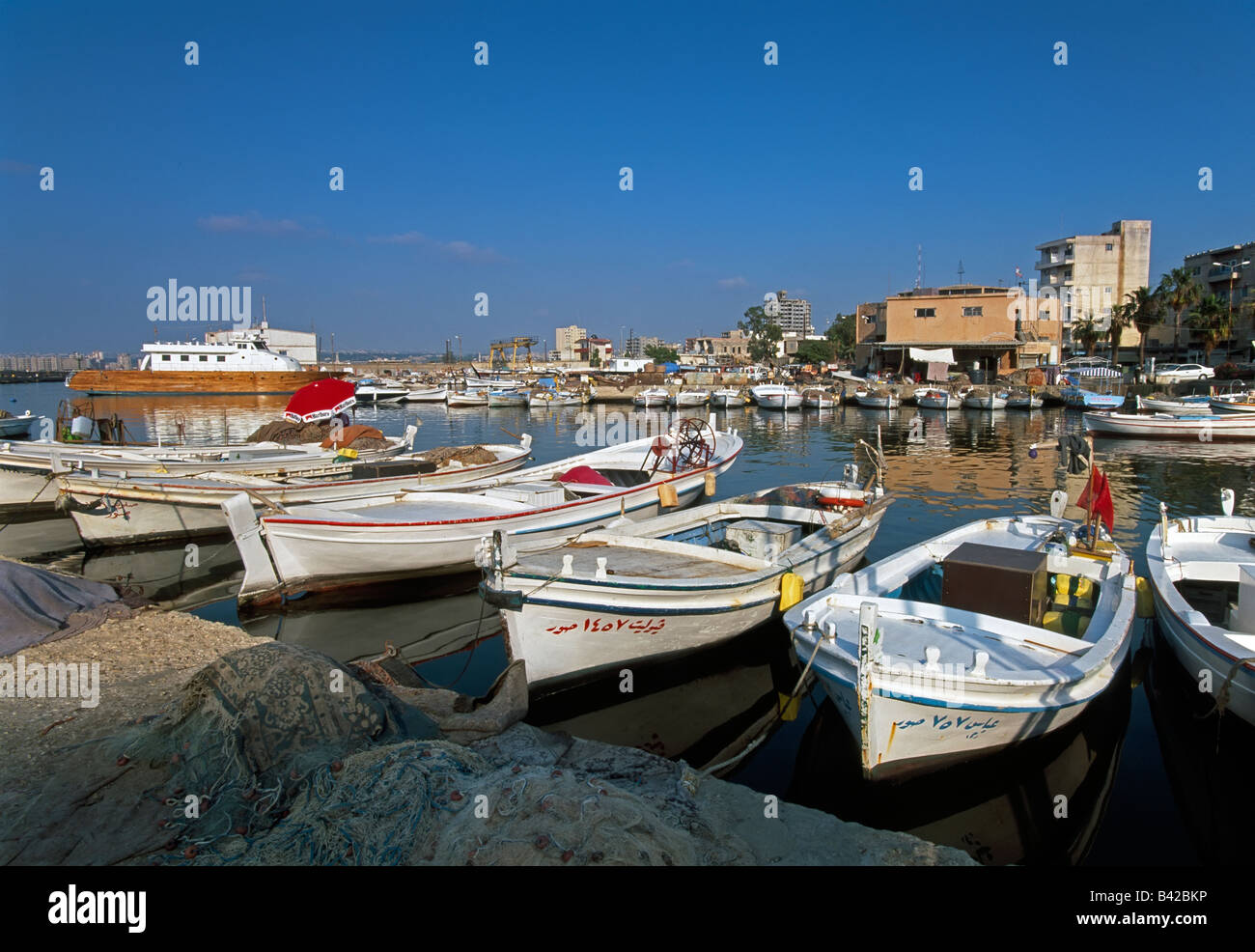 Middle East, Lebanon, Tyre (Sour), fishing boats in the fishing harbour ...