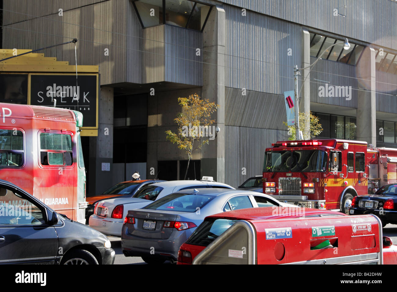 Fire truck stuck in a traffic jam on Queen Street West and Bay Street ...