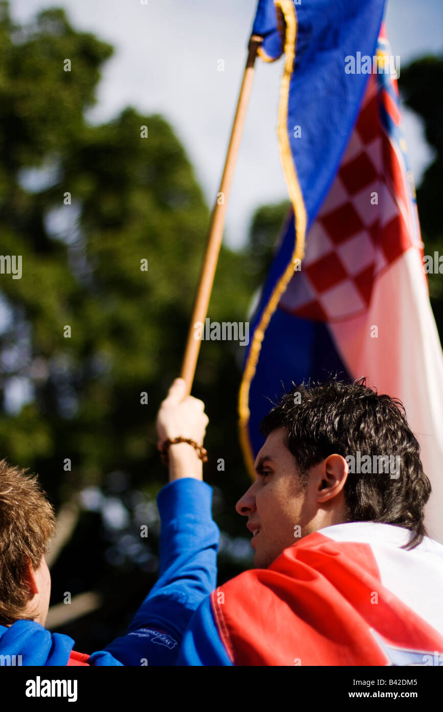 Croatian pilgrims wave their flag in Hyde Park during World Youth Day ...