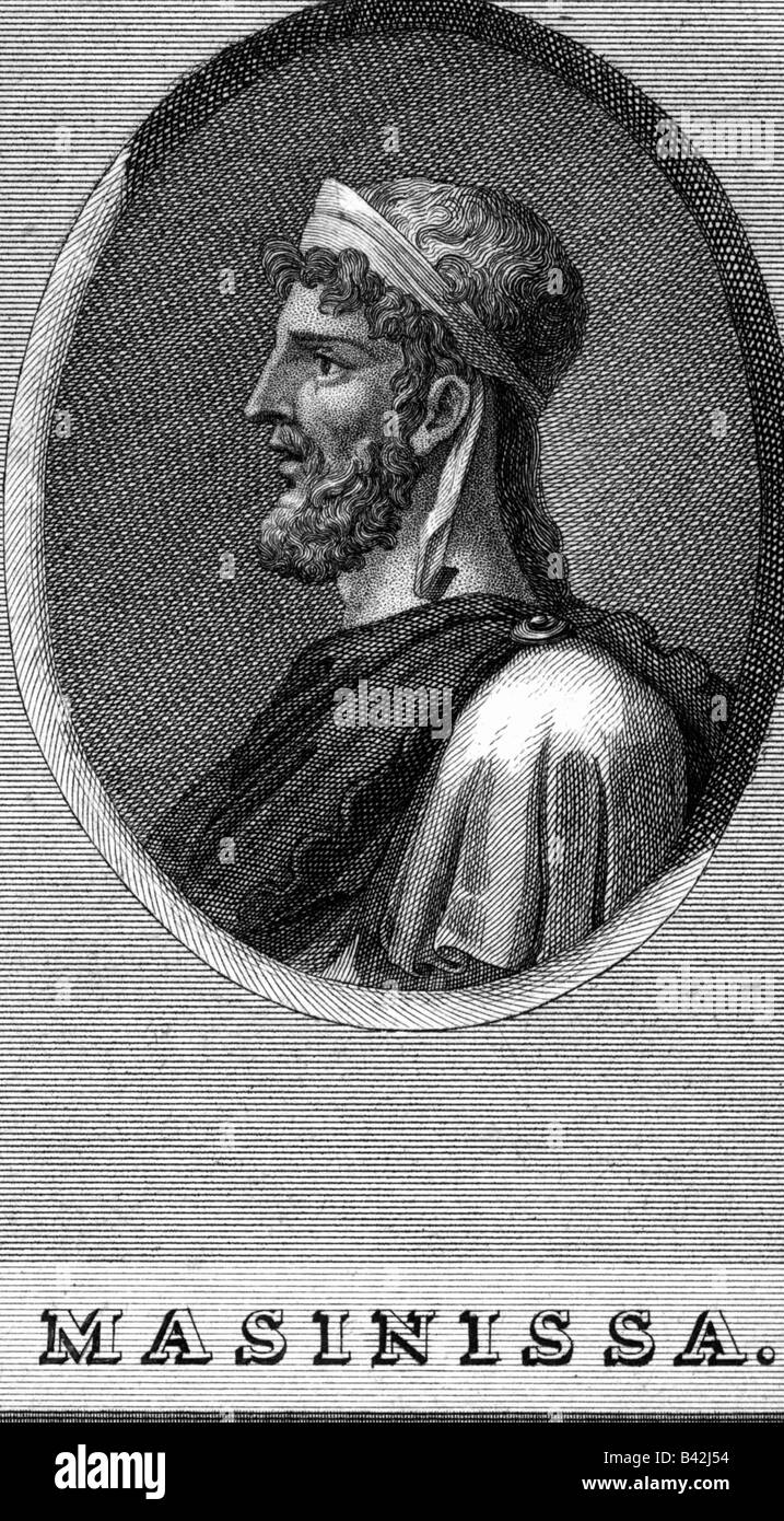 Massinissa, circa 240 - 148, BC, King of Numidia, 201-148 BC, portrait ...