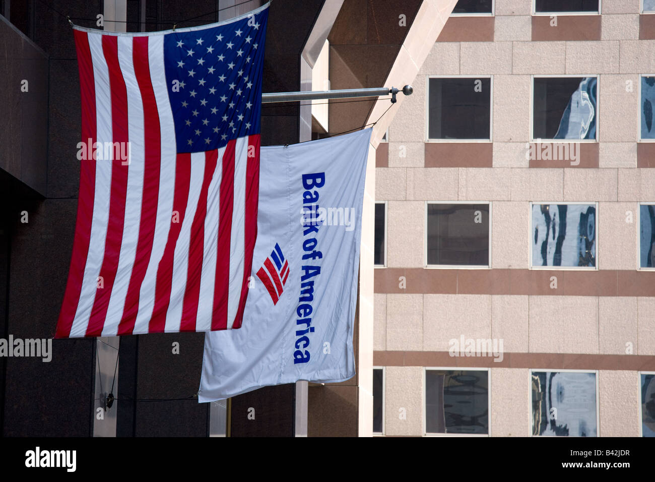 US flag and the flag of Bank of America, NYC US Stock Photo - Alamy