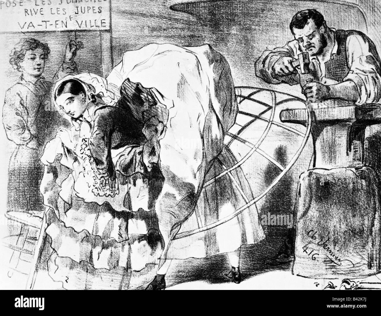 fashion, 19th century, ladies fashion, France, Crinoline, caricature by ...