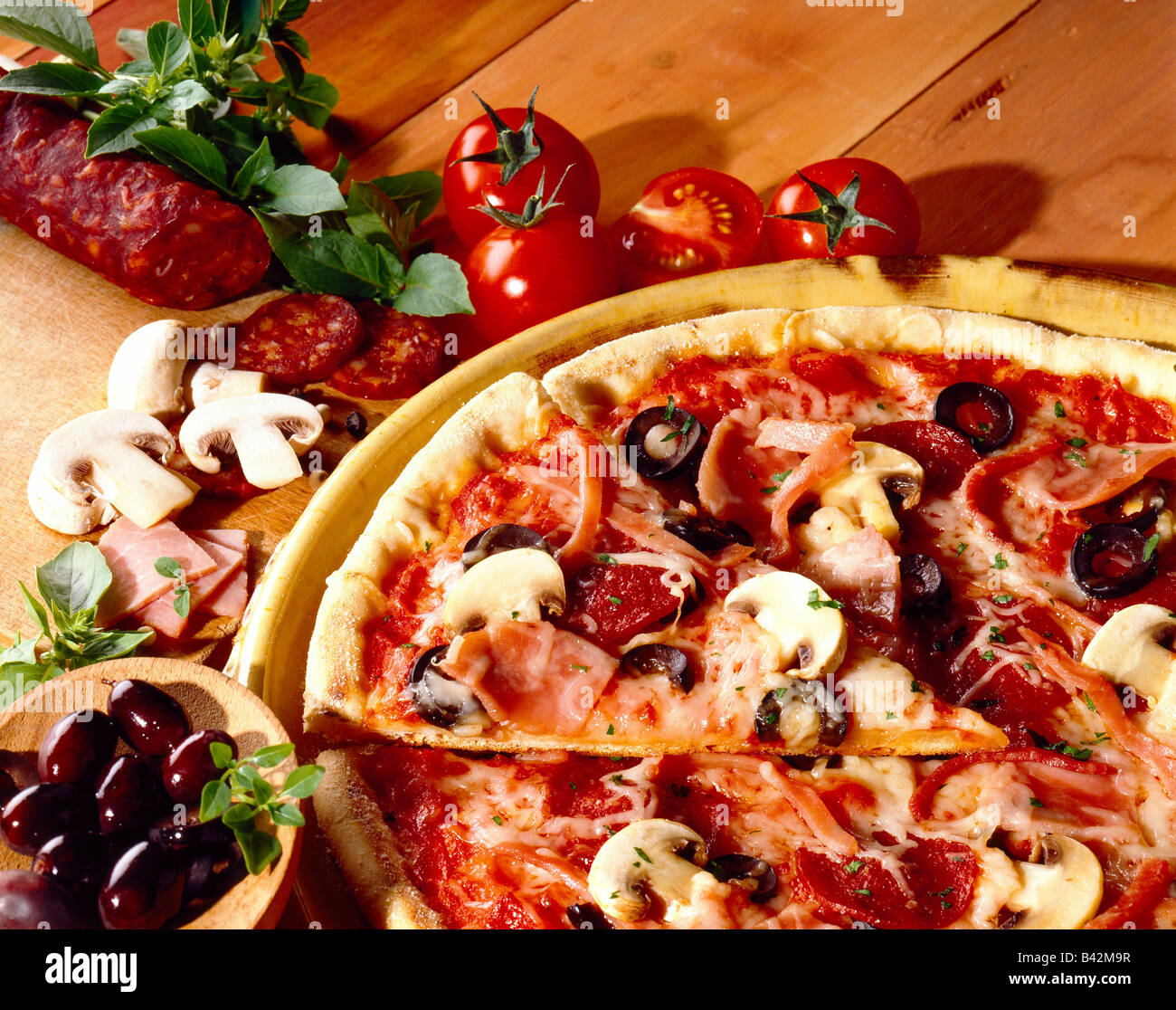 Regina pizza with chorizo Stock Photo - Alamy