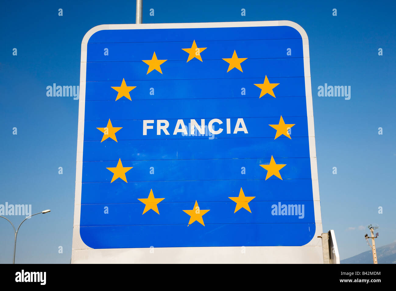 Welcome Sign at border of Spain and France welcoming you to France, a ...
