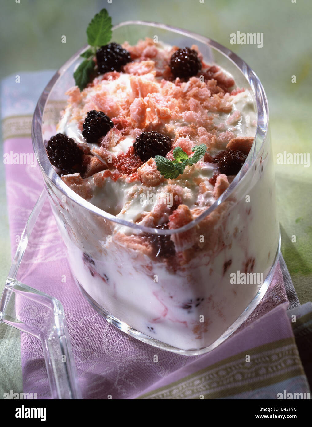 Pink biscuit and blackberry Tiramisu Stock Photo - Alamy