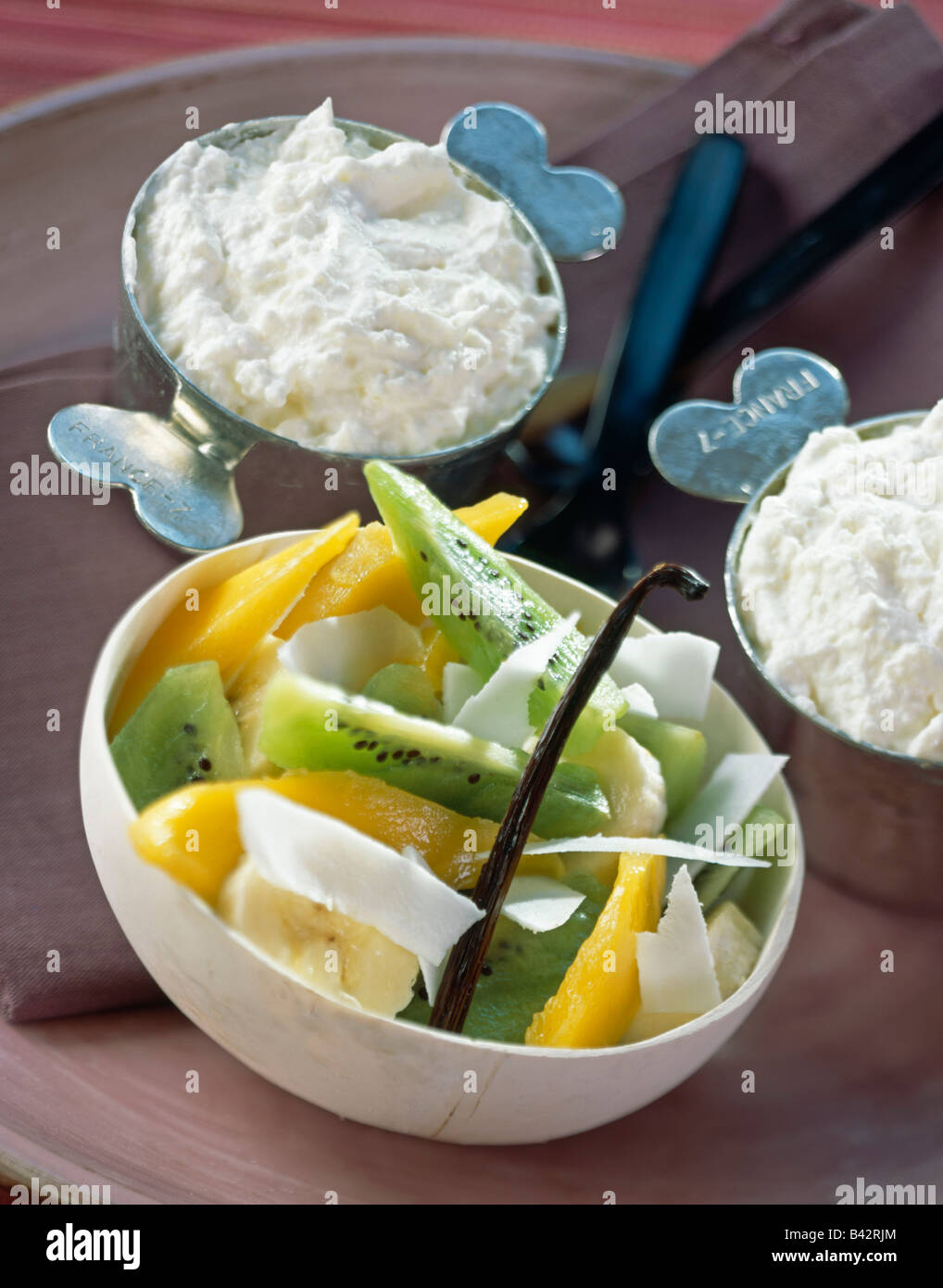Orange blossom mousse and exotic fruit salad Stock Photo - Alamy