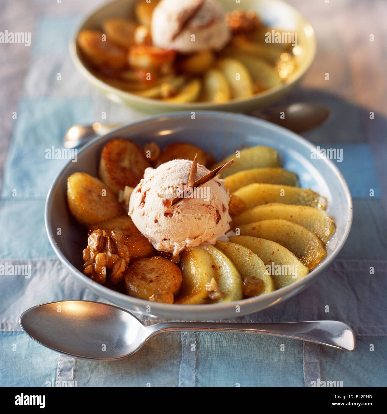 banana, roast pear and scoop of ice cream Stock Photo - Alamy