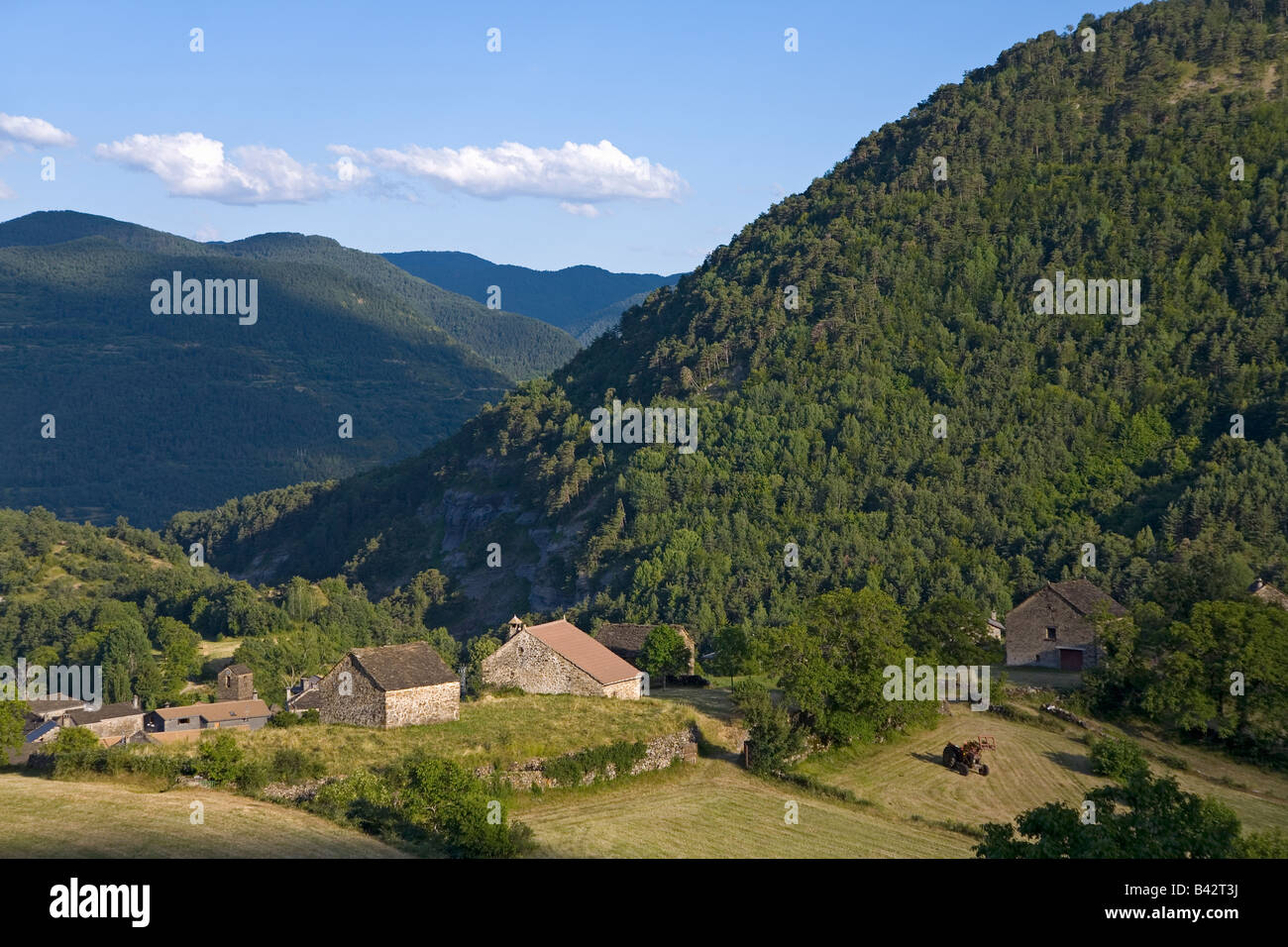 Beautiful village in valley in Aragon, in the Pyrenees Mountains ...