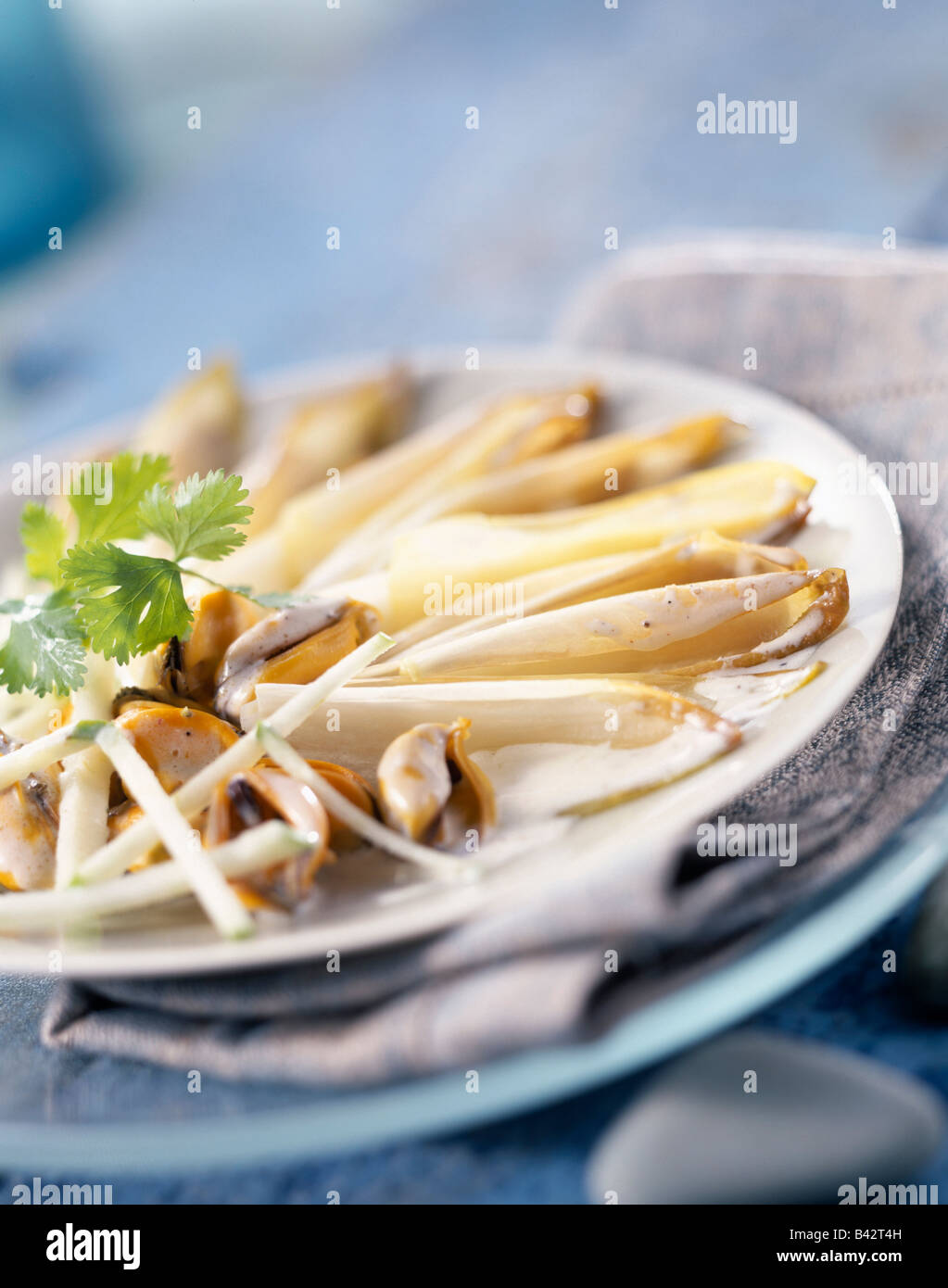 Mussels,chicory,apple and cream dressing Stock Photo - Alamy