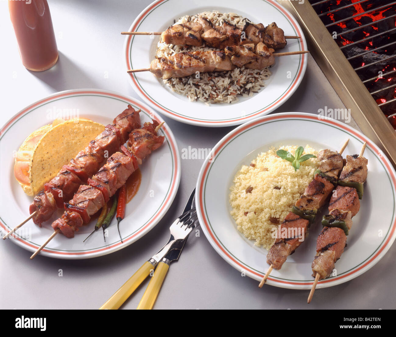 Plates with different types of brochettes Stock Photo - Alamy
