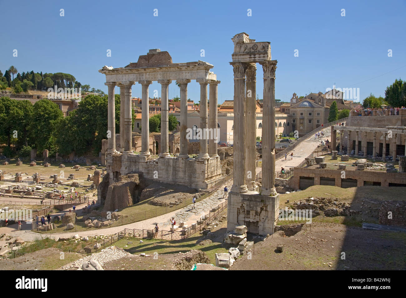 Temple of Saturn and Temple of Vespasian at Roman Forum seen from the ...