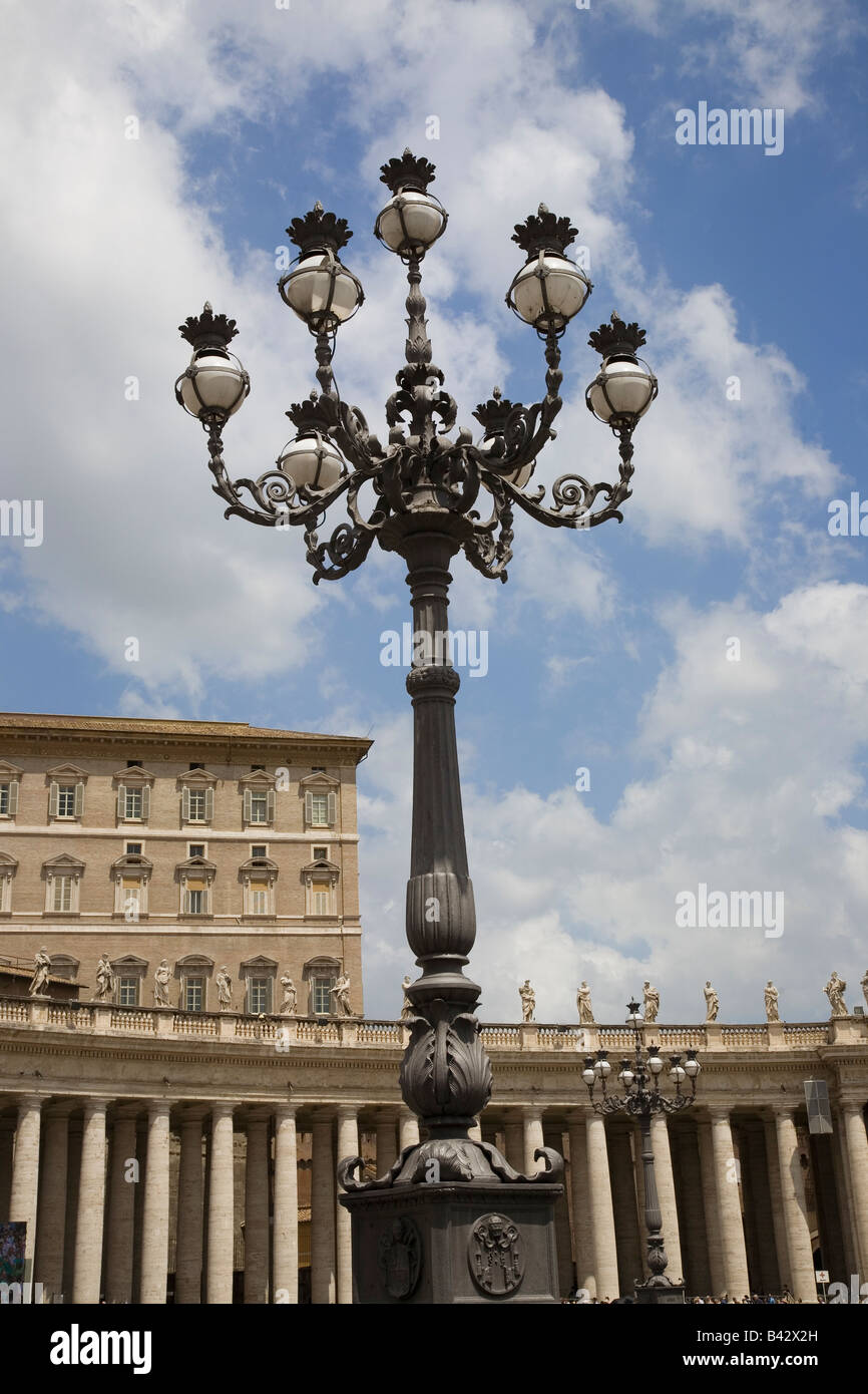 Lamppost at St Peter's Square and St Peter's Basilica at Vatican City ...