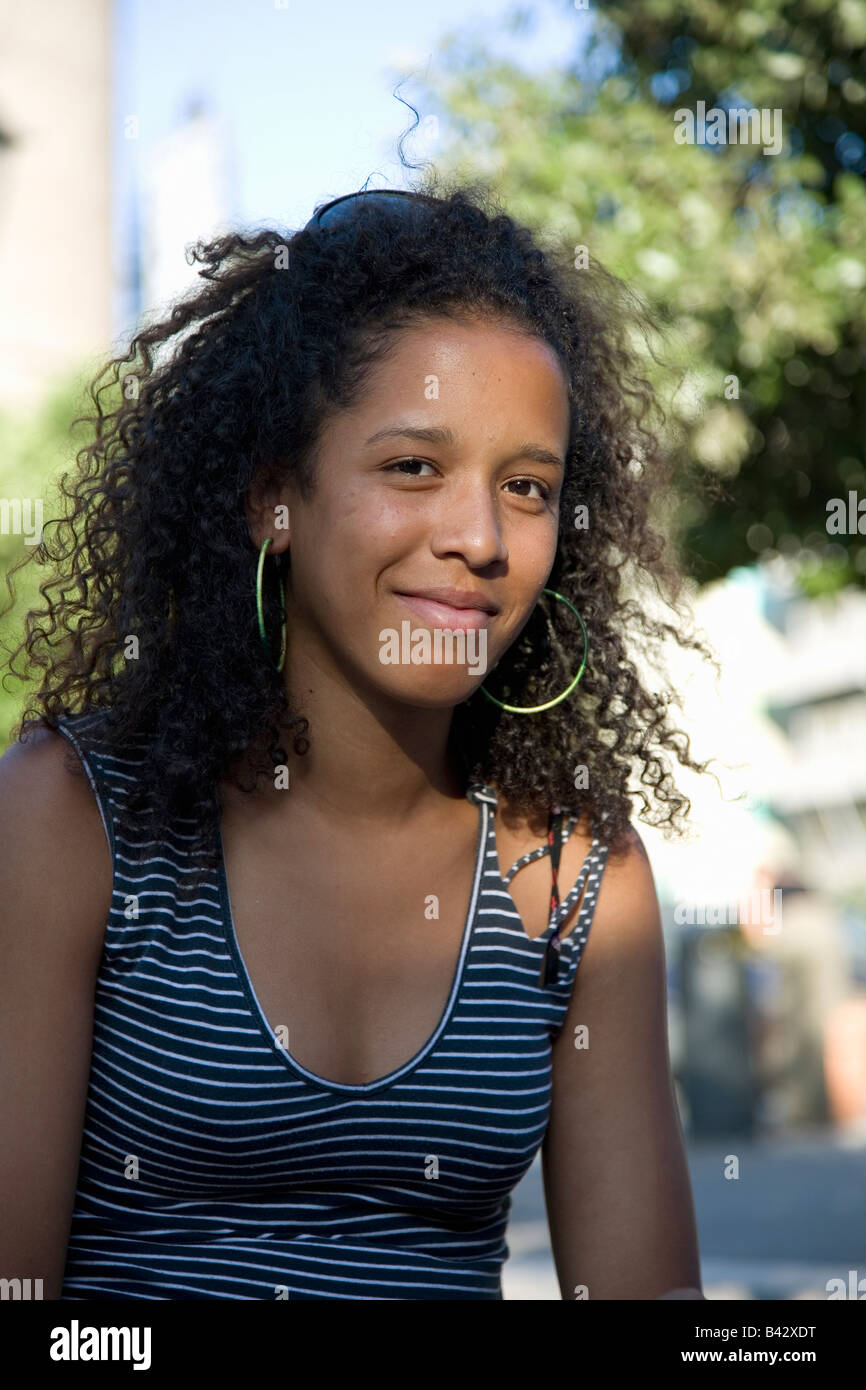 Attractive woman smiling for picture in Tivoli, Italy, Europe Stock ...