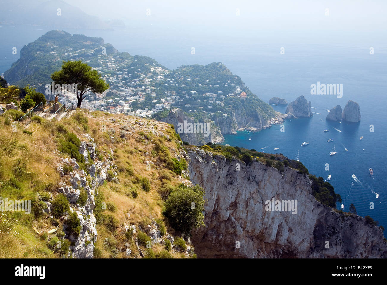 Elevated view of Capri, an Italian island off the Sorrentine Peninsula ...