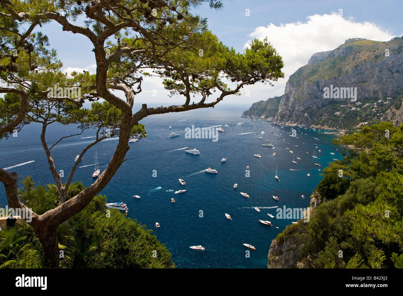 Elevated view of blue waters of the City of Capri, an Italian island ...