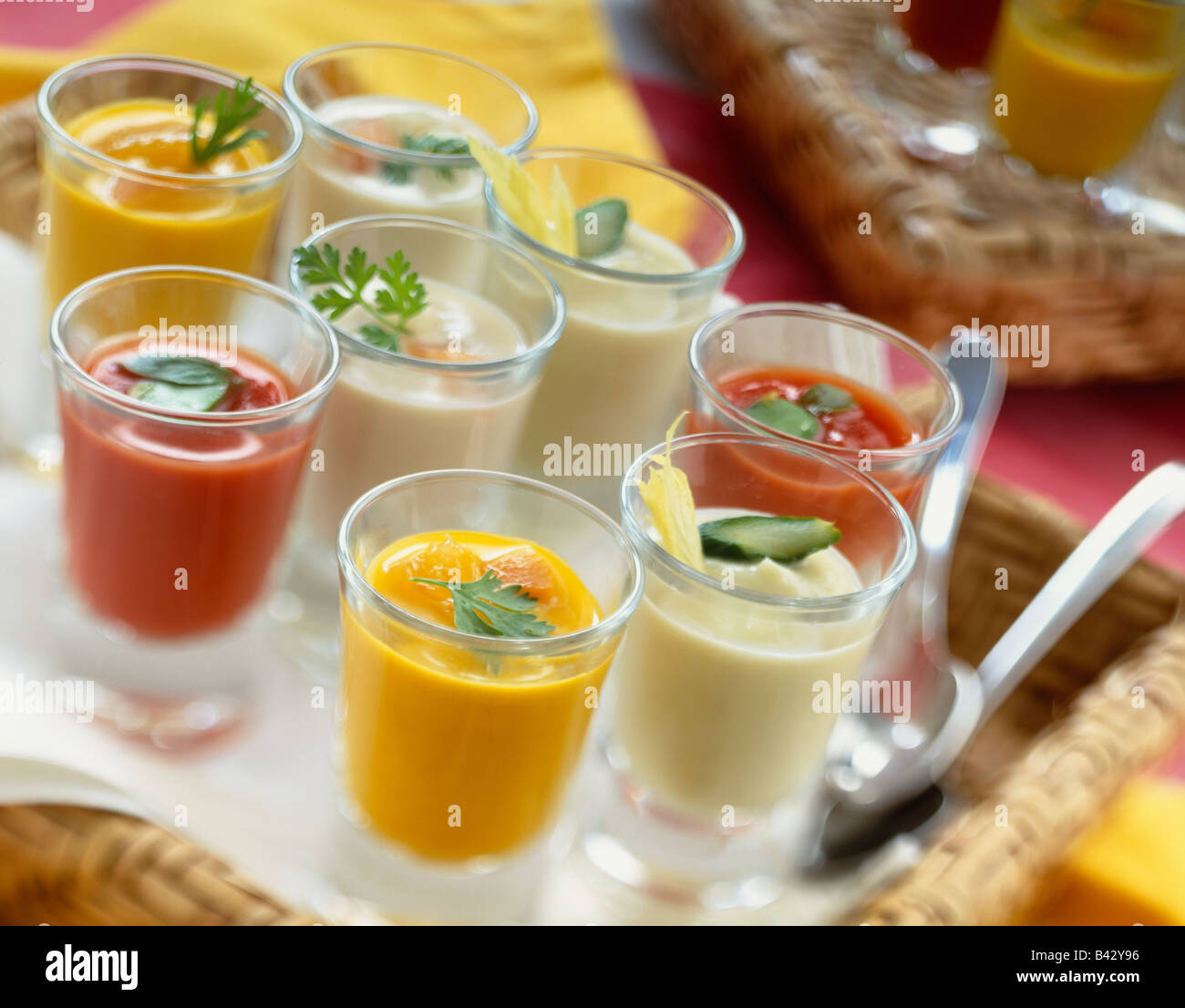 Verrines of sauces and vegetable juices Stock Photo - Alamy