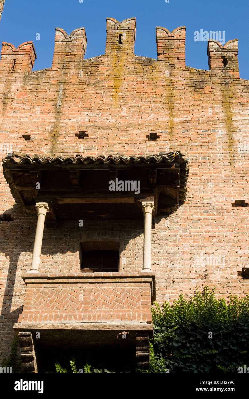 Medieval construction with turrets and balcony. Grazzano Visconti ...