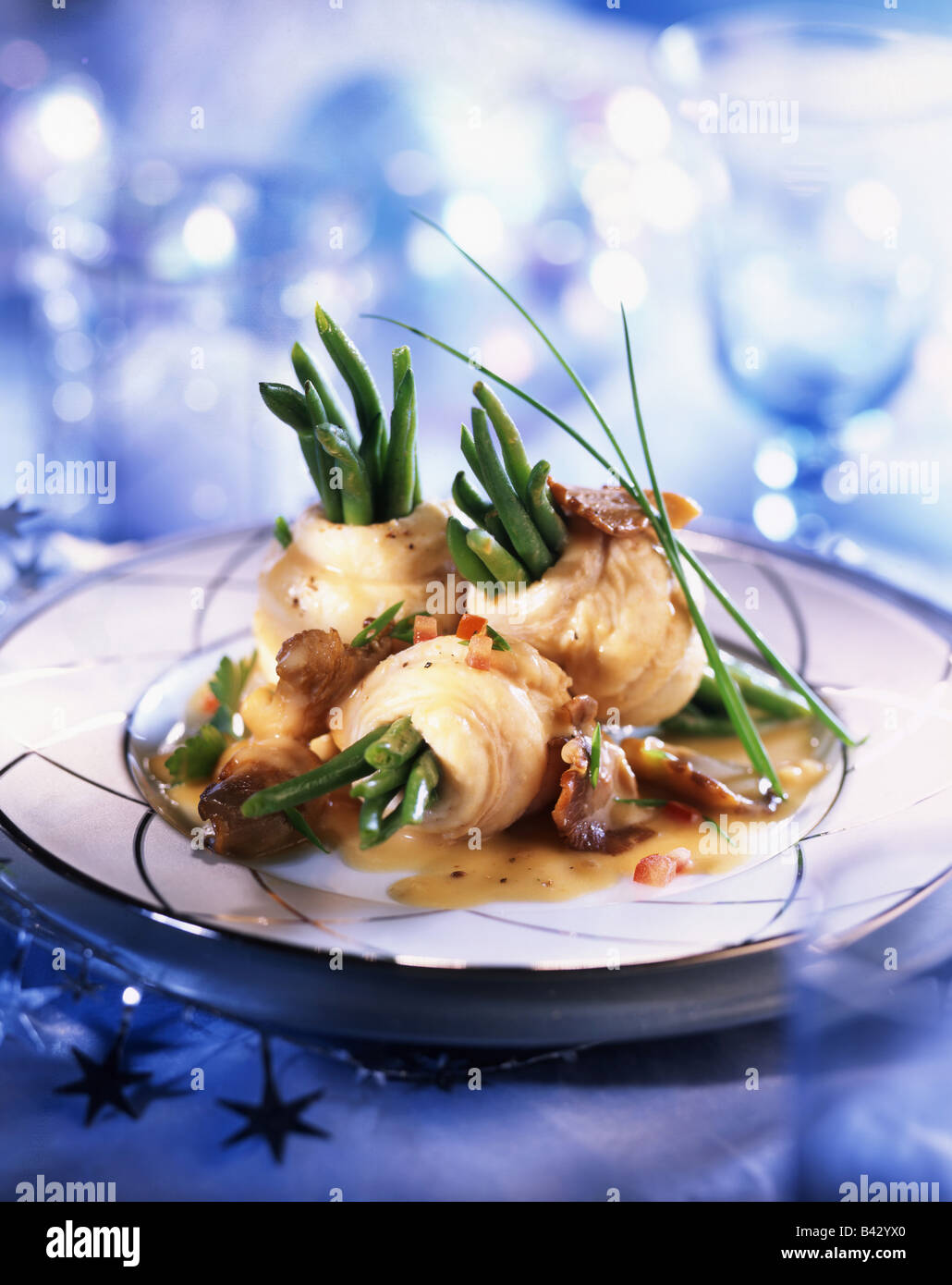 sole and oyster mushroom rolls Stock Photo - Alamy