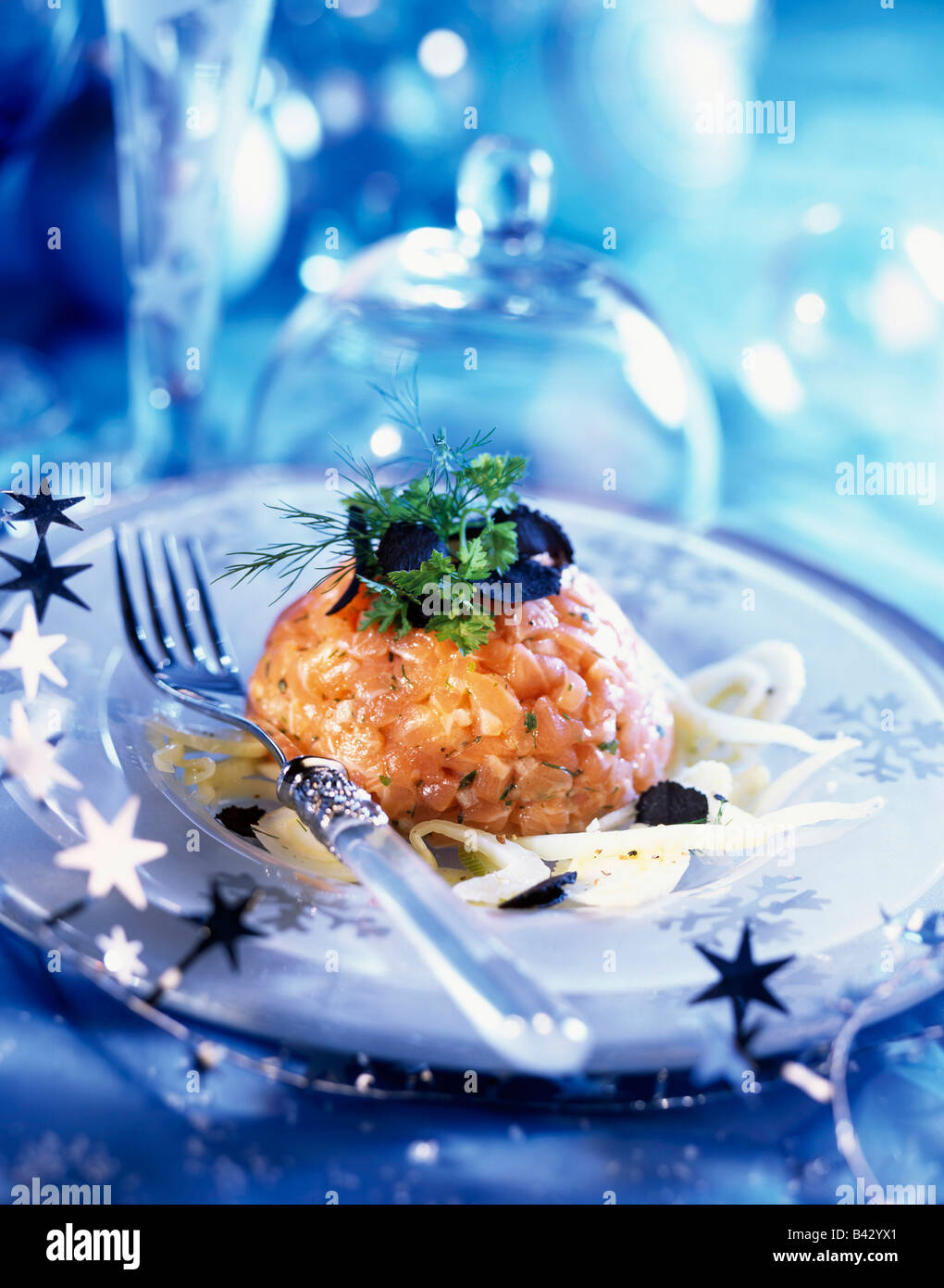 salmon tartare with truffle and shredded fennel Stock Photo - Alamy