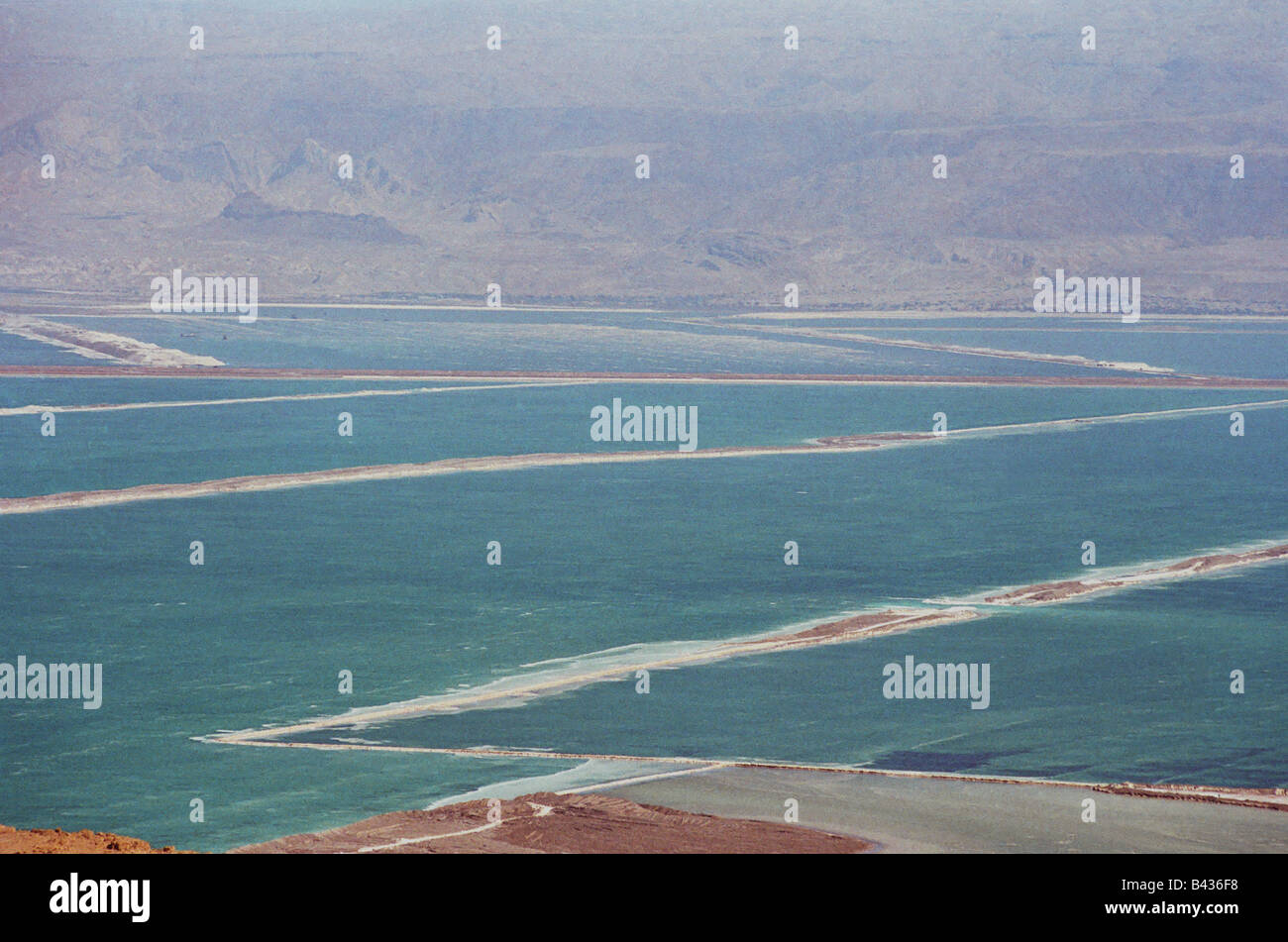 Solar evaporation pools used by the Dead Sea Works company to extract ...