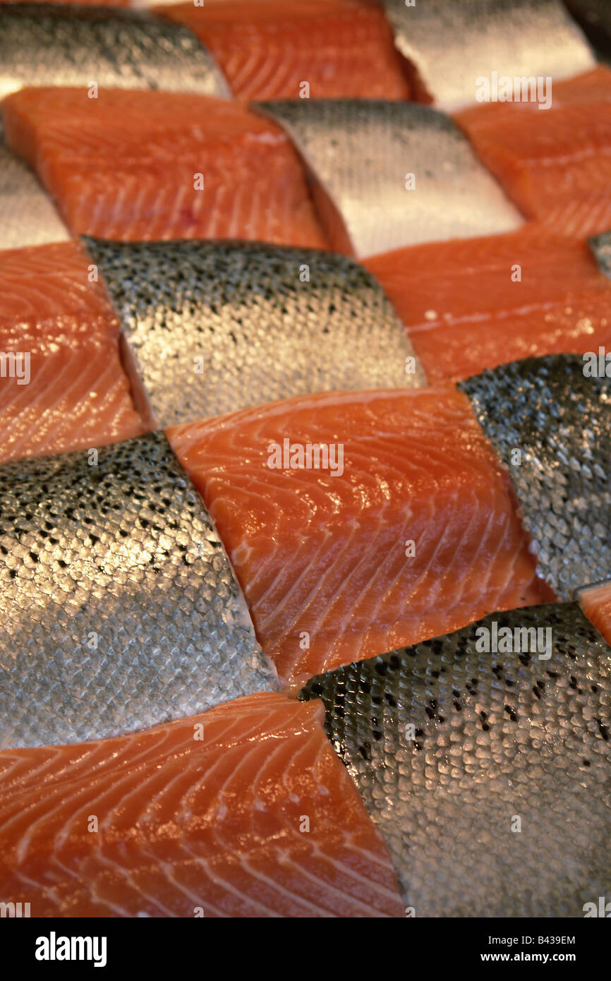 slabs of salmon on display Stock Photo - Alamy