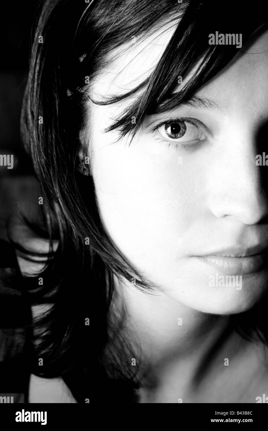 Half face woman portrait in black and white Stock Photo - Alamy