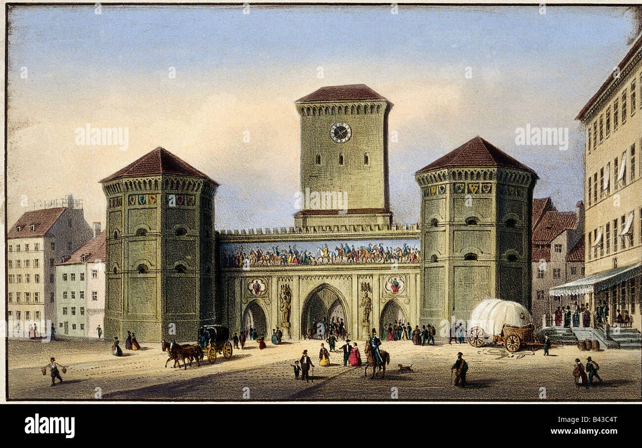geography / travel, Germany, Munich, Isartor, lithograph, circa 1840 ...