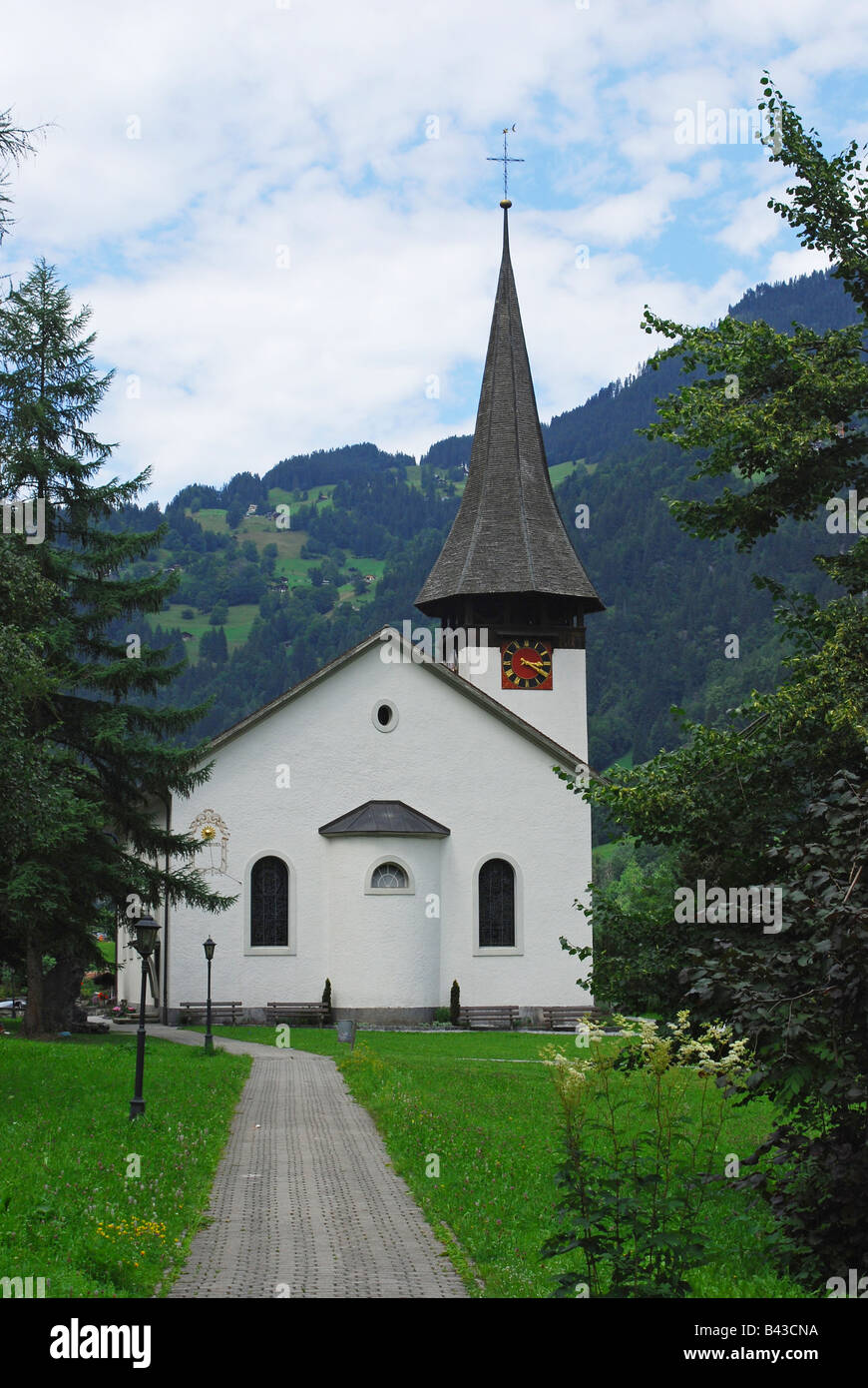 church in Lauterbrunnen Jungfrau region Bernese Canton Switzerland ...
