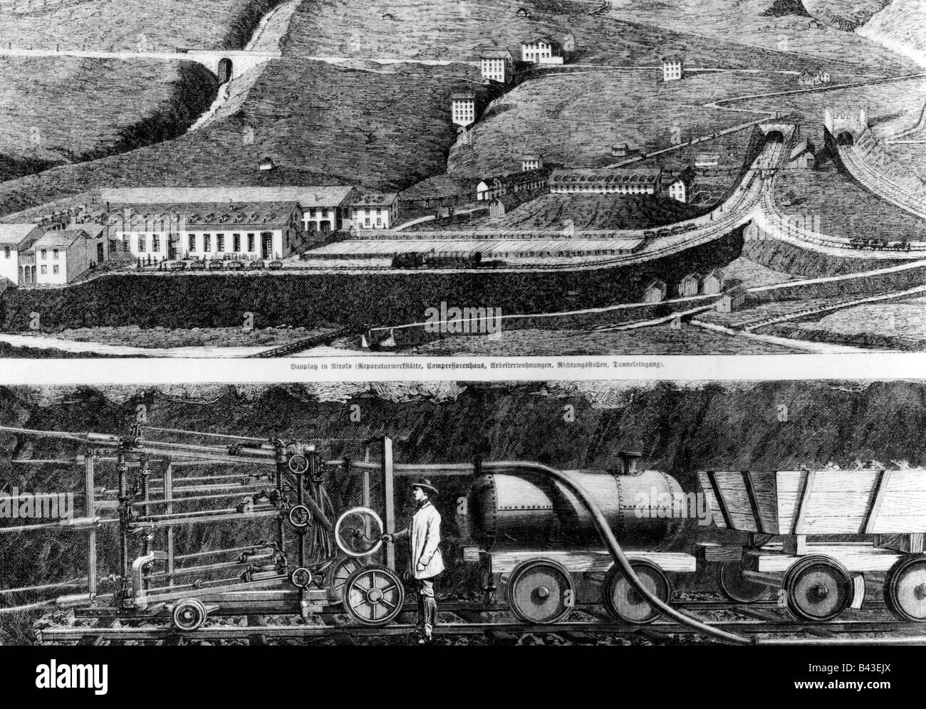 architecture, tunnels, construction of Gotthard Rail Tunnel, above ...