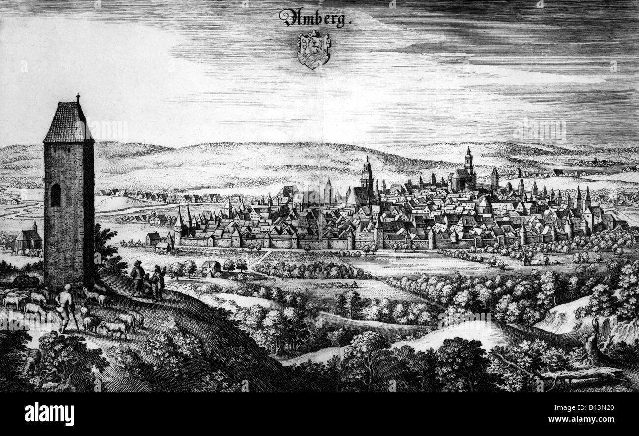 geography / travel, Germany, Amberg, city views / cityscapes, engraving ...