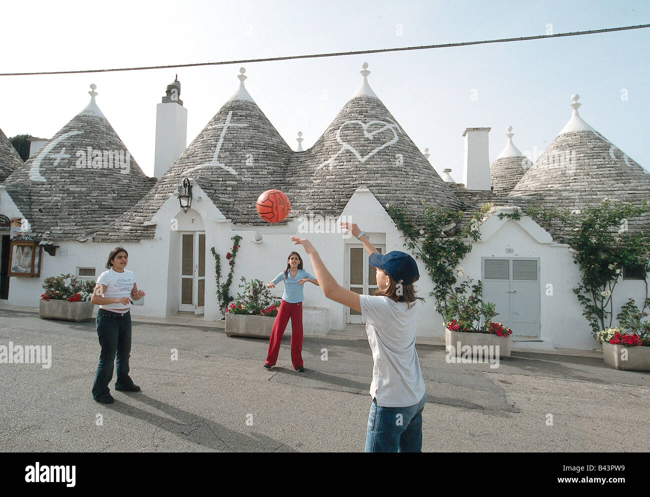 geography / travel, Italy, people, three girls playing ball ...