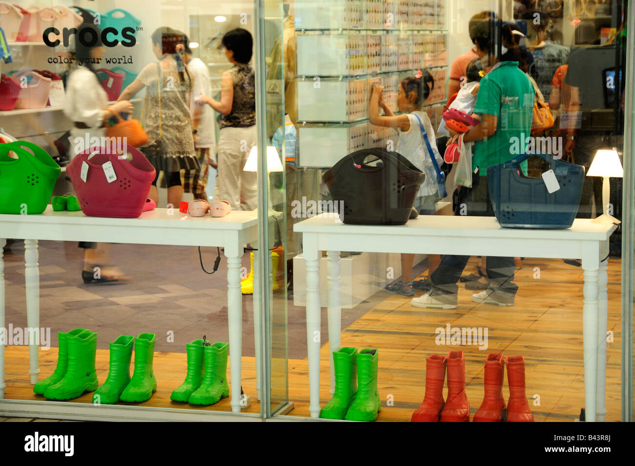 The colorful window display at a Japanese Crocs shop, Yokohama JP Stock ...