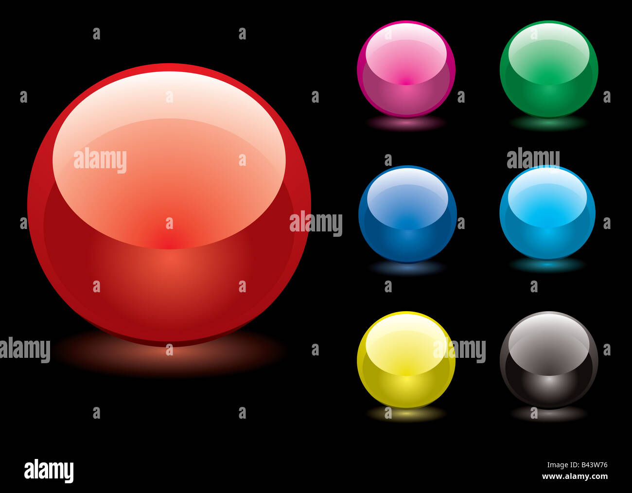 Black background with seven marble type icons and outer glow Stock ...