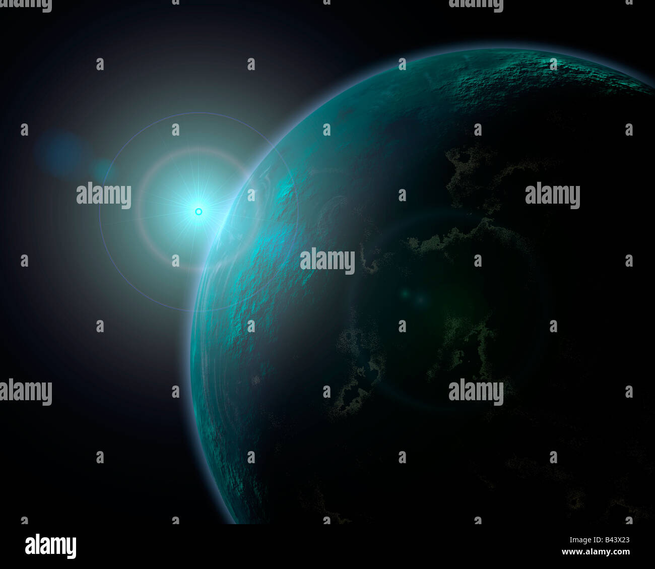 A Distant Alien Worlds Sun Rising Above Its Horizon Stock Photo - Alamy