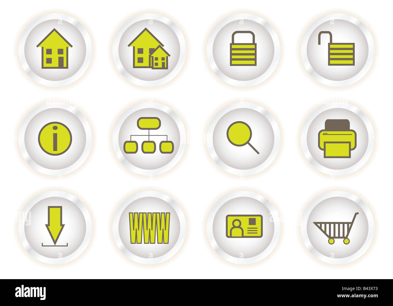 eight internet inspired buttons with outer glow and shadow Stock Photo ...