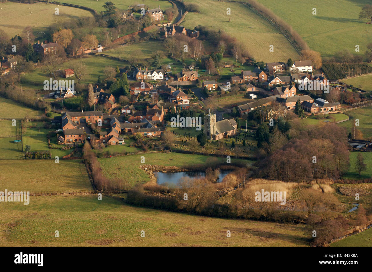 An aerial view of Great Bridgeford in Staffordshire England Stock Photo ...