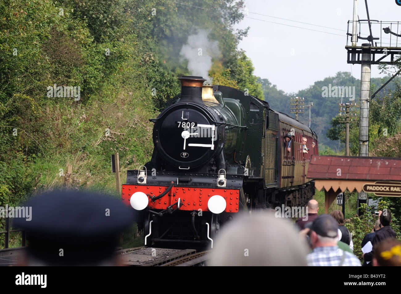 Steam engine pulling into a station on the Severn Valley Railway ...