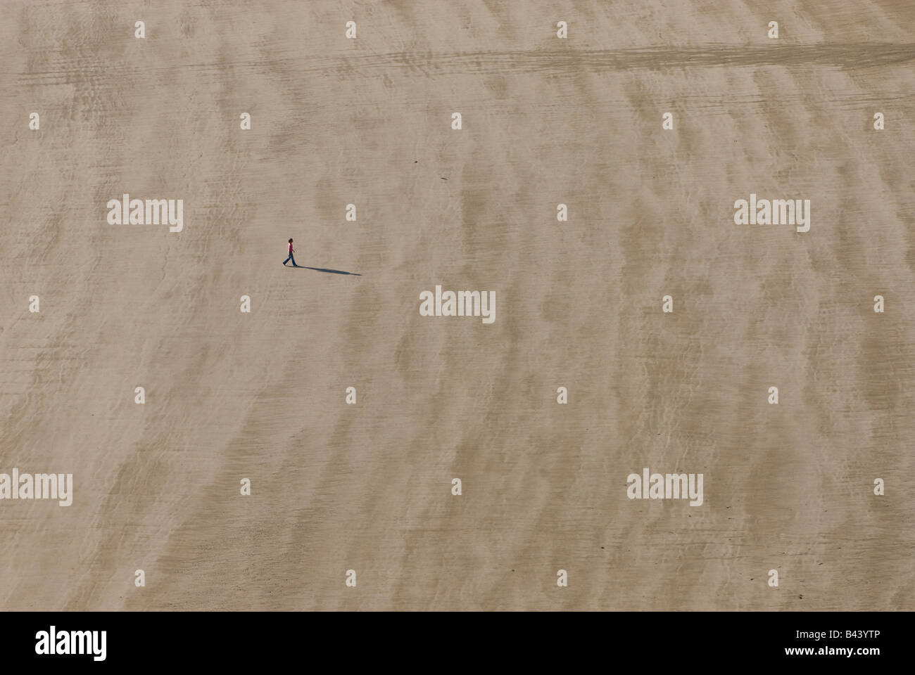 Aerial view of person walking on large sandy beach Stock Photo - Alamy
