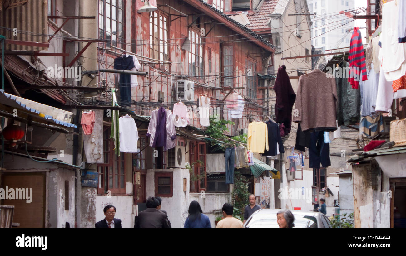 China shanghai washing hanging in street Stock Photo - Alamy